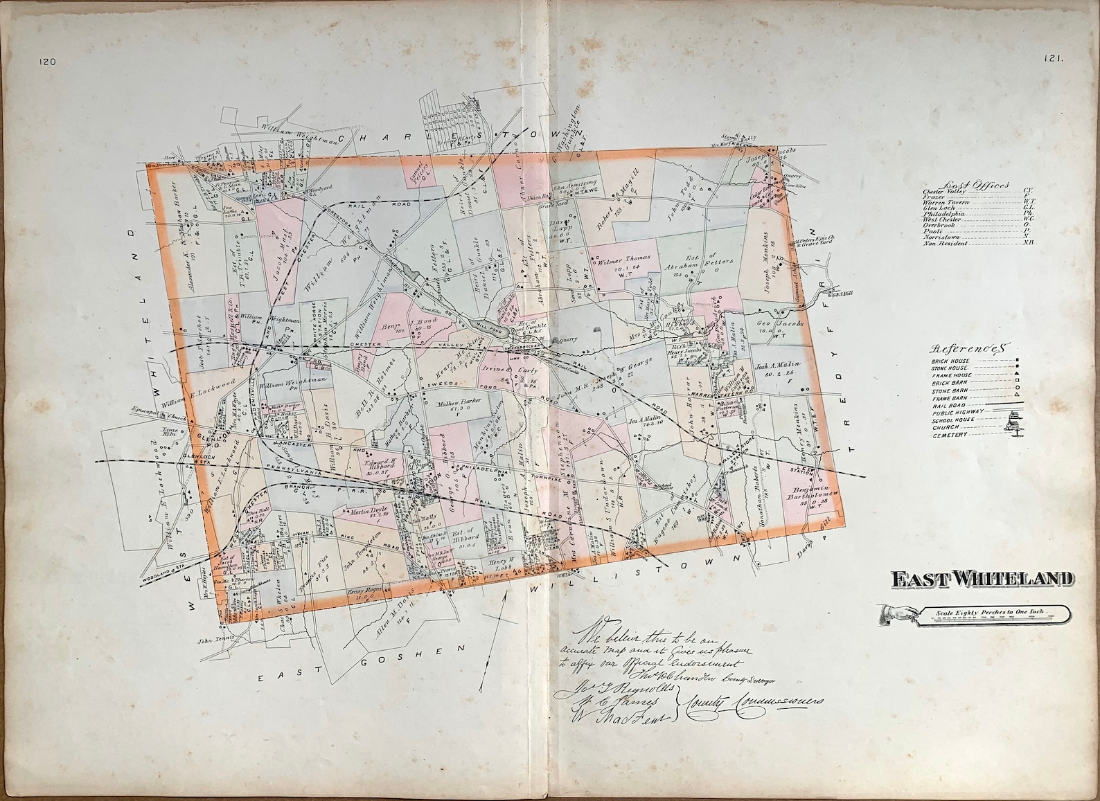 East Whiteland Township Map Original 1883 Chester County - Etsy