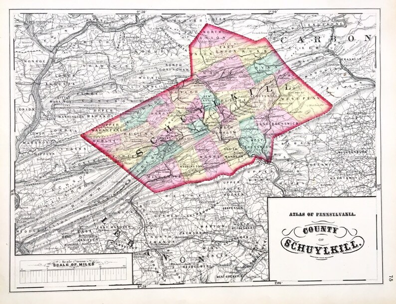 1872 Schuylkill County Map Atlas of Philadelphia Original | Etsy