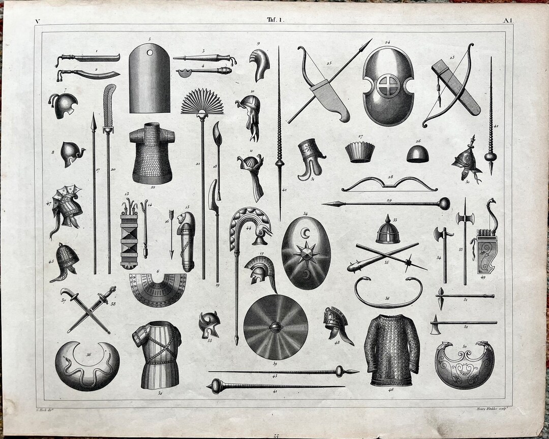 Egyptian Weapons, Original 1857 Iconographic Encyclopedia, Military ...
