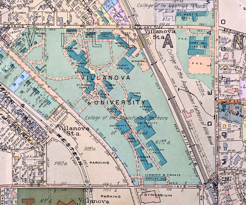 Villanova University Map, Original 1961 Main Line Pennsylvania Railroad ...