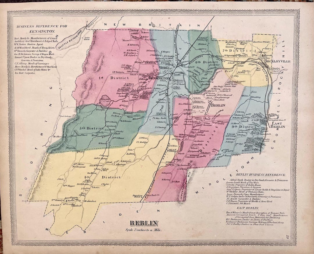 Berlin Map, Original 1869 Hartford County, Connecticut Atlas ...