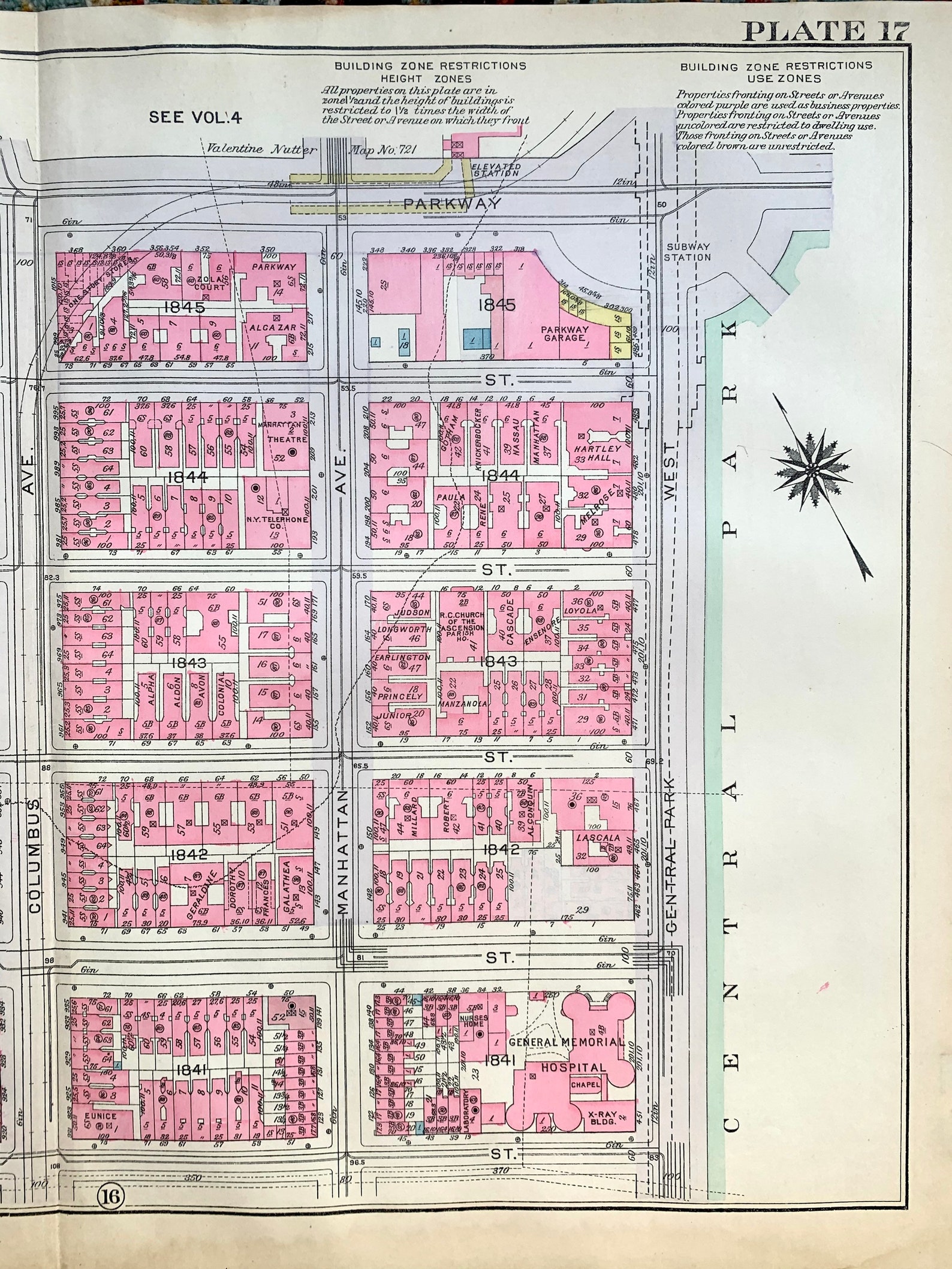 Upper West Side Map, Original 1930 Manhattan Borough Atlas, New York ...