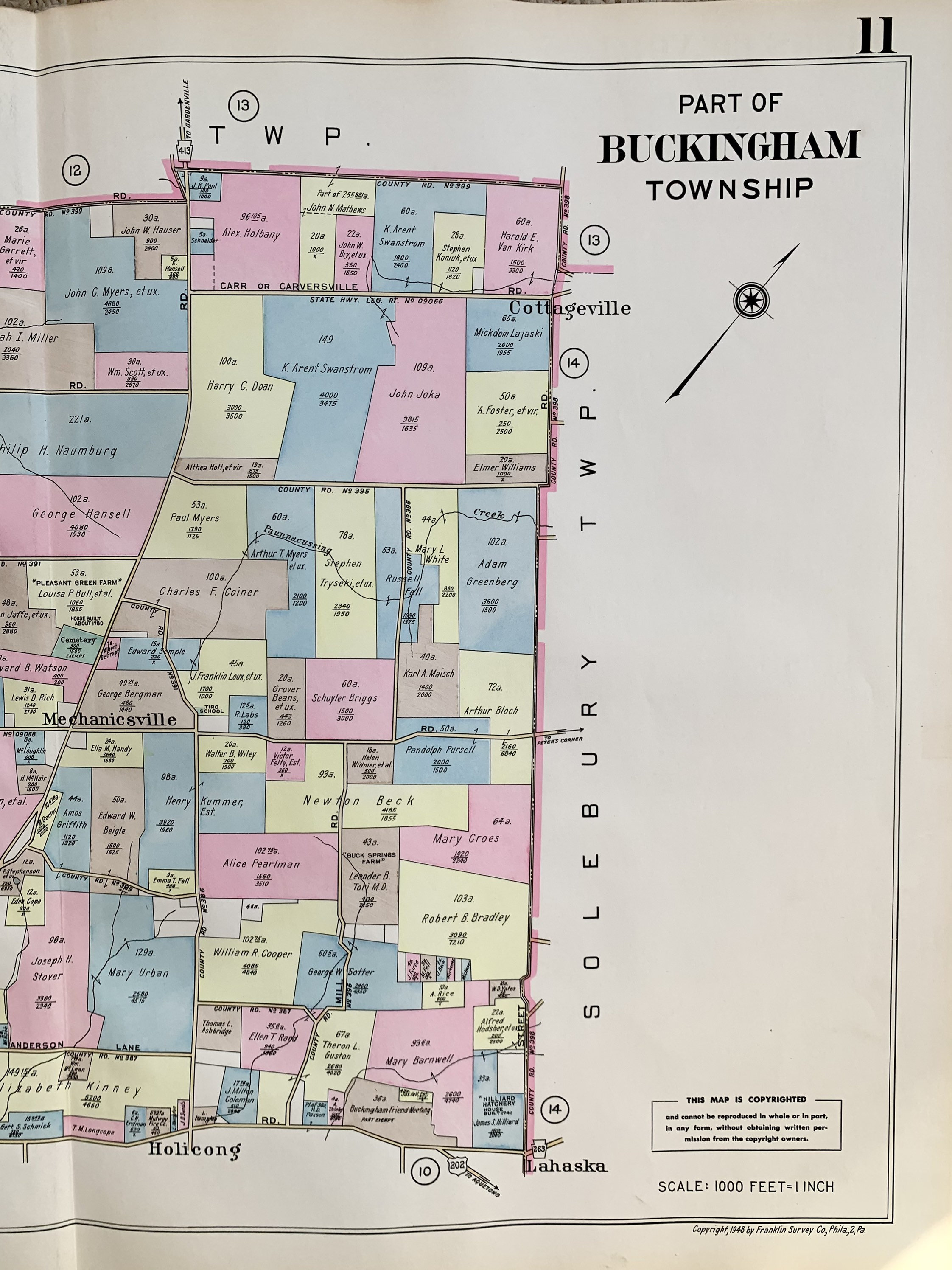 Buckingham Township Map, Original 1948 Bucks County Atlas ...