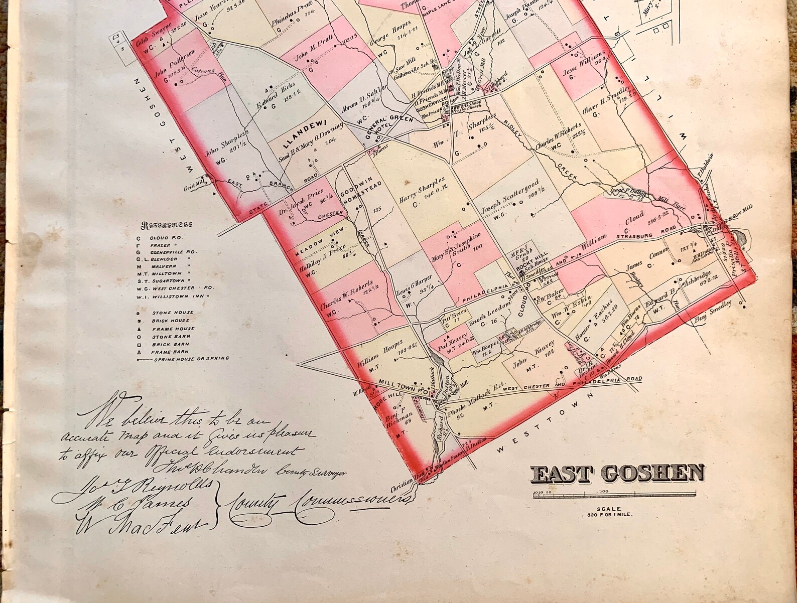 East Goshen Township Map, Original 1883 Chester County Farm Atlas ...