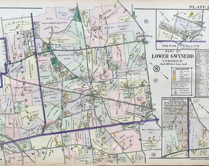 Lower Gwynedd Map, Upper Gwynedd, Original 1916 North Penn Atlas ...