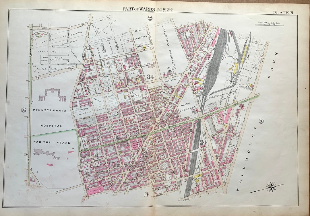 West Philadelphia Atlas Map, Original 1895 Atlas, Mill Creek, Belmont ...