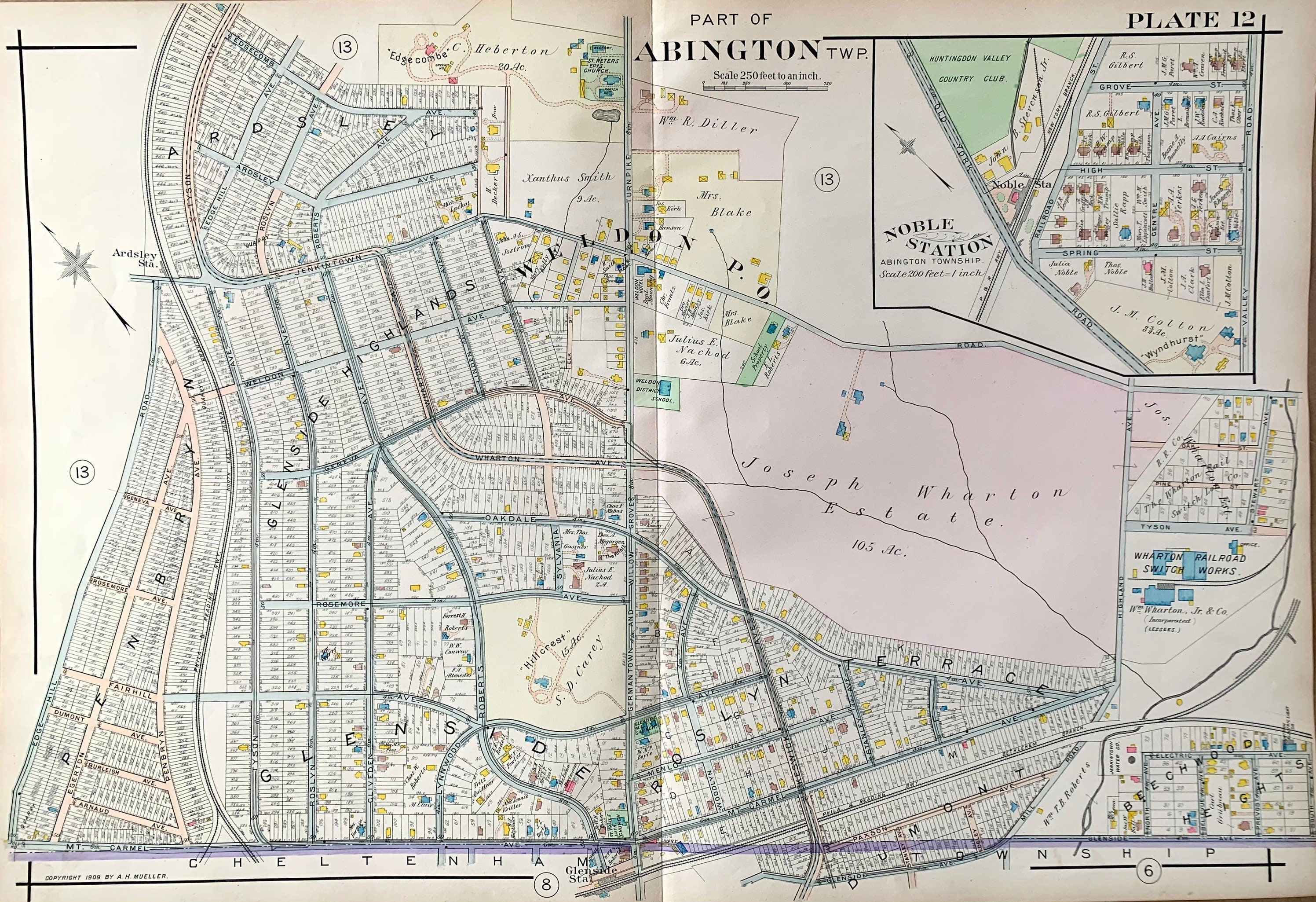 Abington Map Original 1909 North Penn Atlas Glenside - Etsy