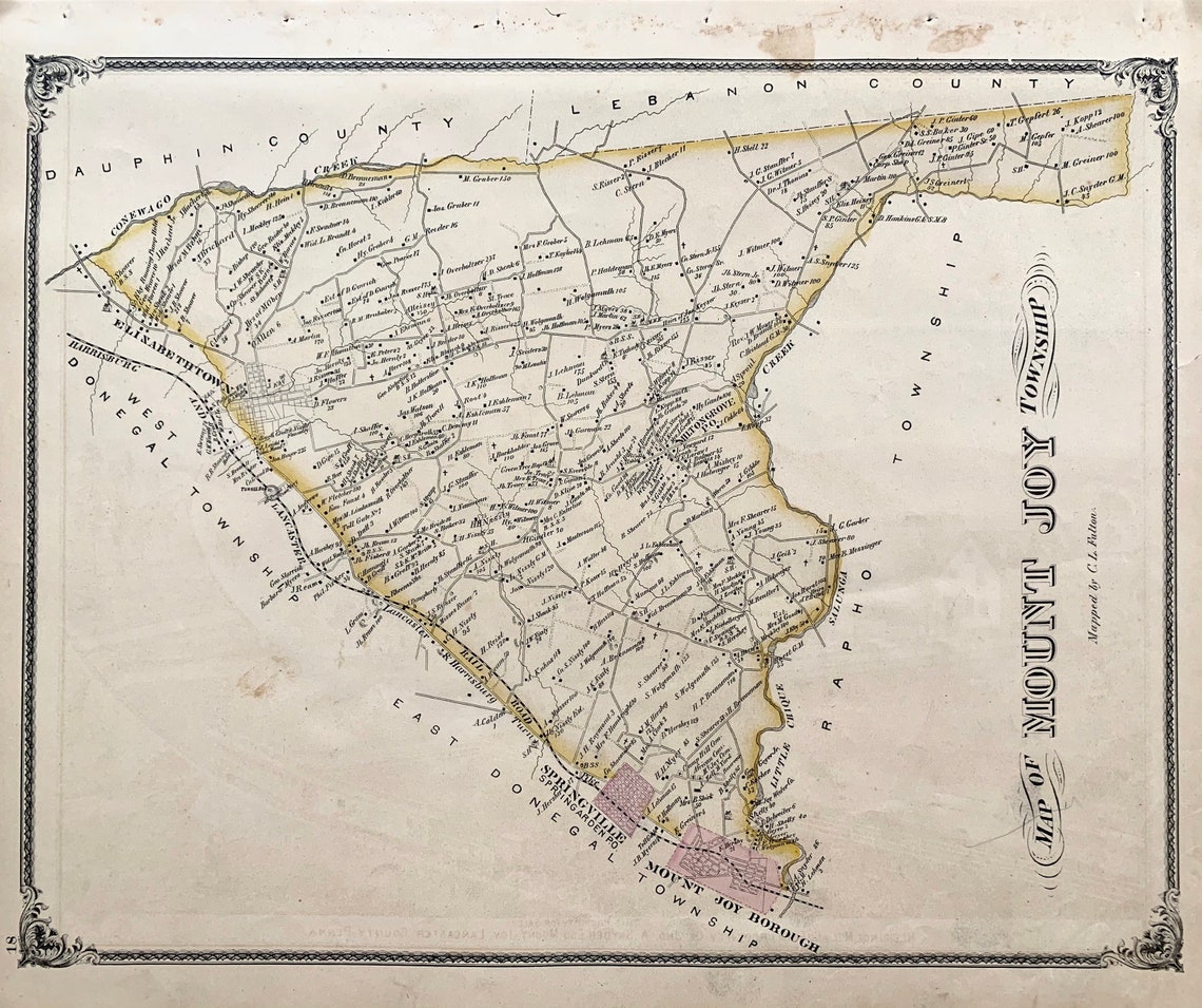 Mount Joy Township Map Original 1875 Lancaster County Atlas - Etsy