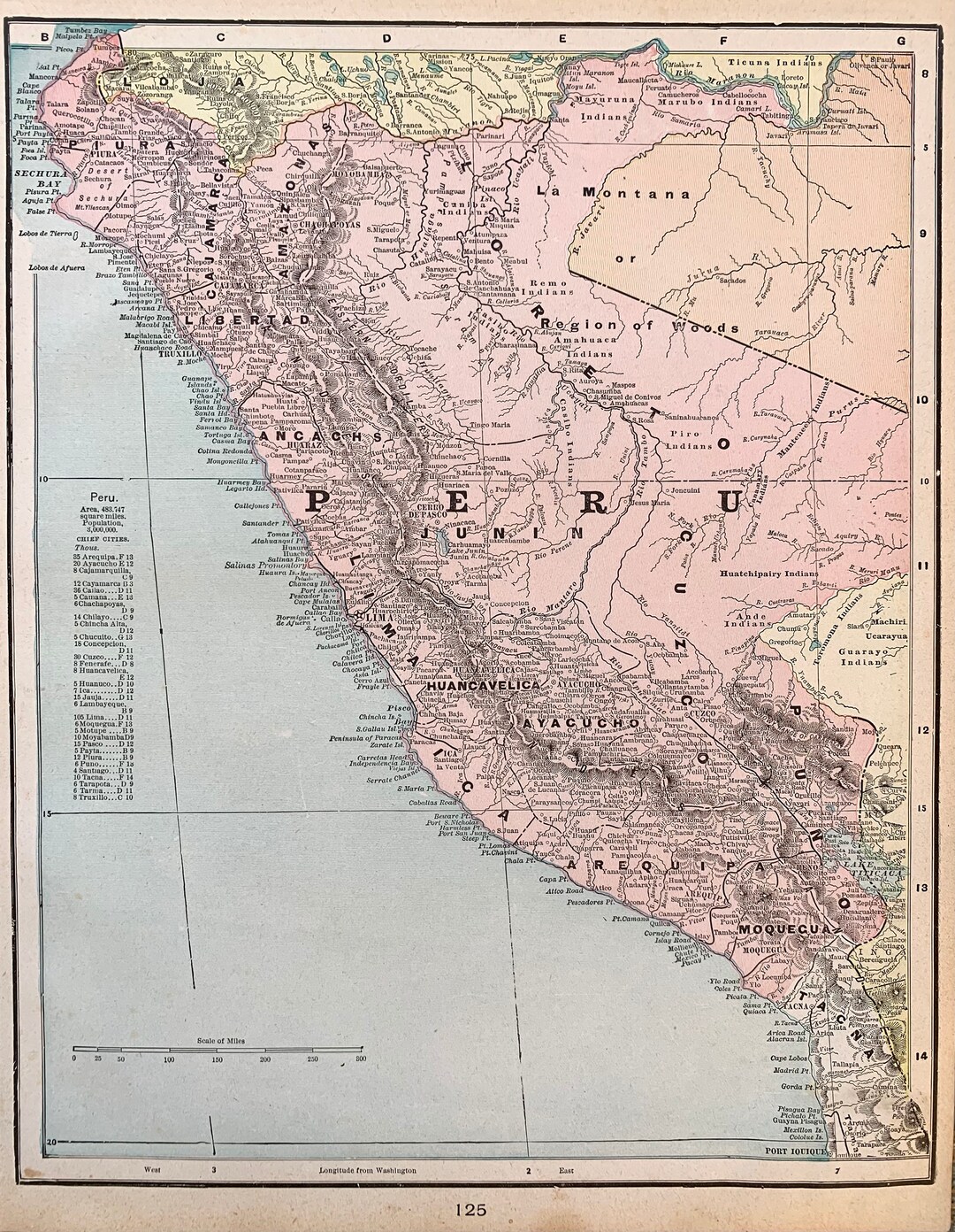 Peru Map, Original 1895 Crams Atlas Map, Lima, Machu Picchu, Andes - Etsy