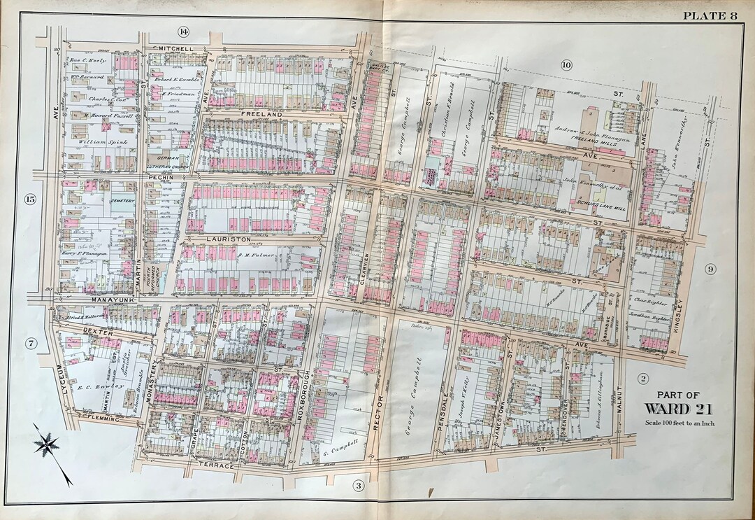 Antique Manayunk Map, Original 1911 City of Philadelphia Atlas Map ...