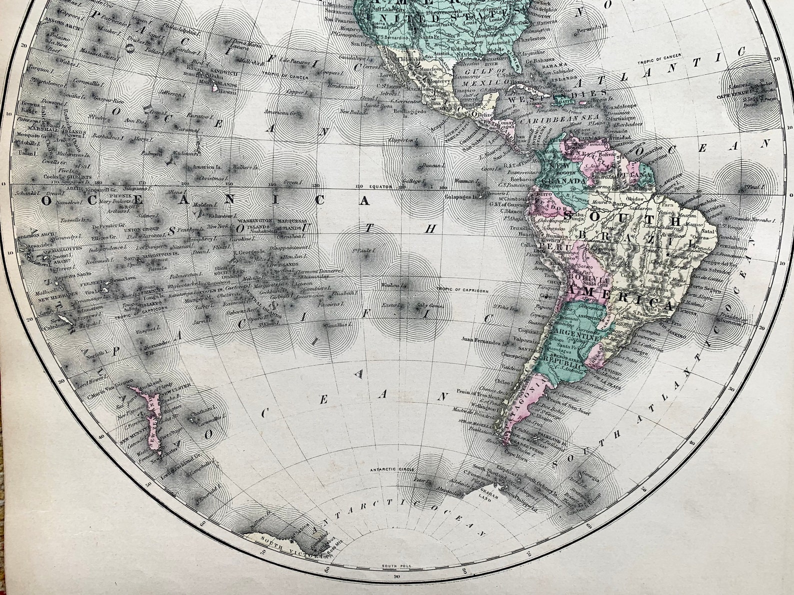 Western Hemisphere Map Original 1876 Grays Atlas Map Hand | Etsy