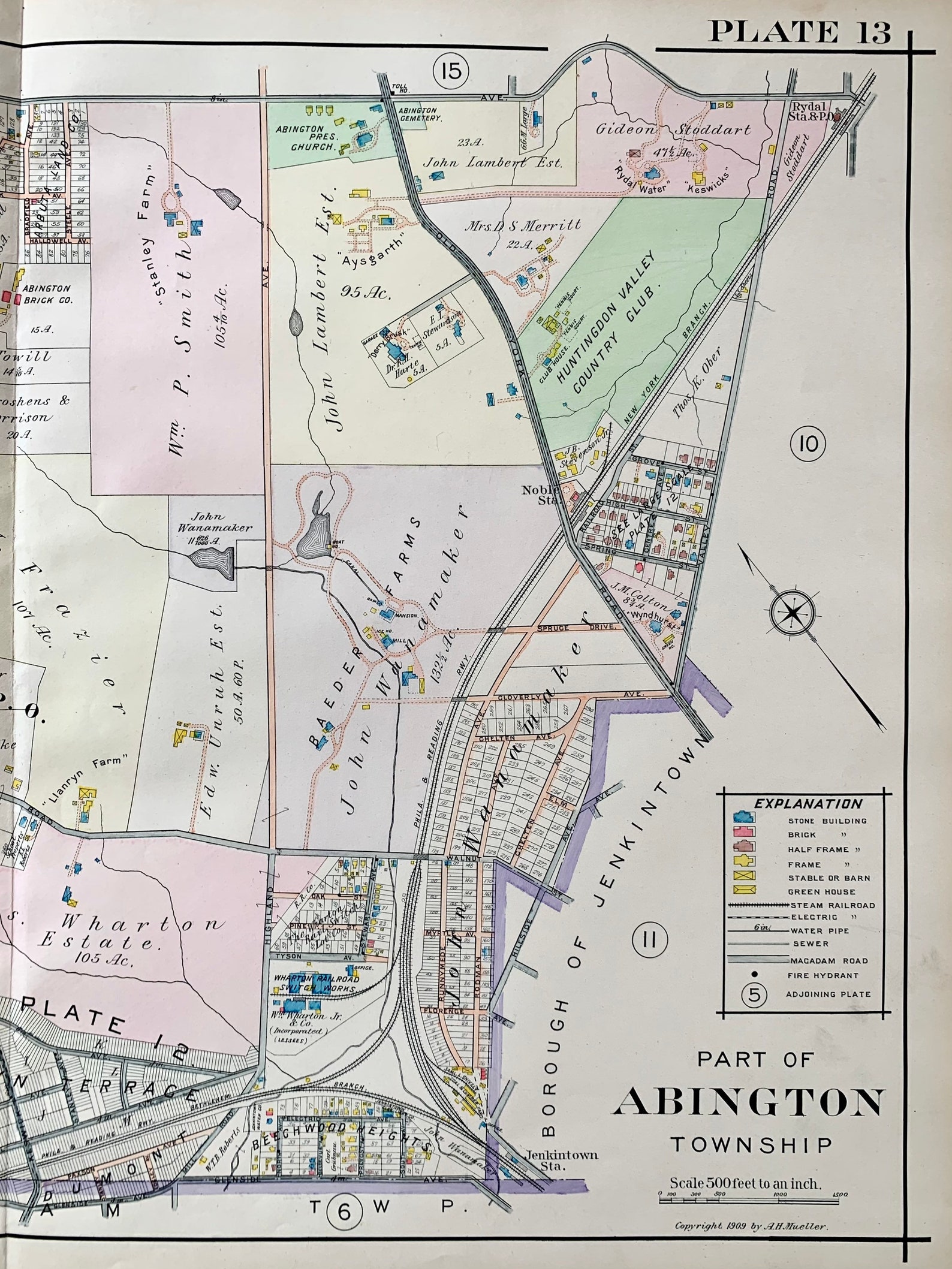 Abington Map, Original 1909 North Penn Atlas, Jenkintown, Glenside ...