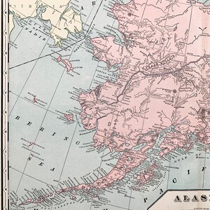 Alaska Map, Original 1900 Crams Atlas, Junea, Sitka, Bristol Bay ...