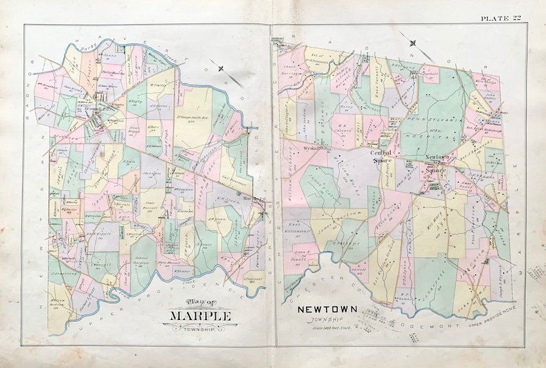 Marple Township Map Original 1892 Delaware County - Etsy
