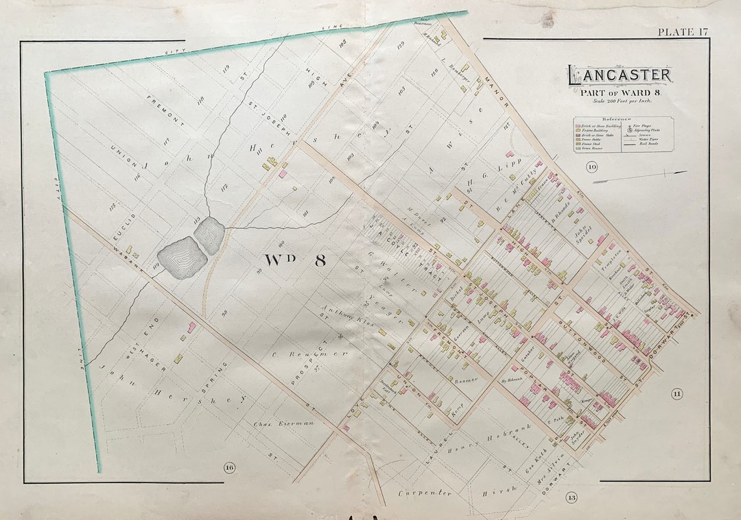Lancaster City Map, Original 1886 Baists Atlas, Prospect Heights - Etsy