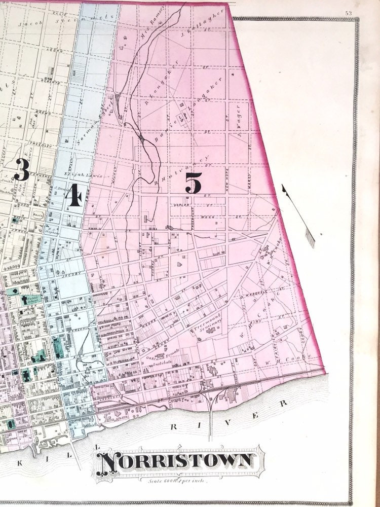 Norristown Atlas Map, Original 1877 Hand Colored, Montgomery County ...