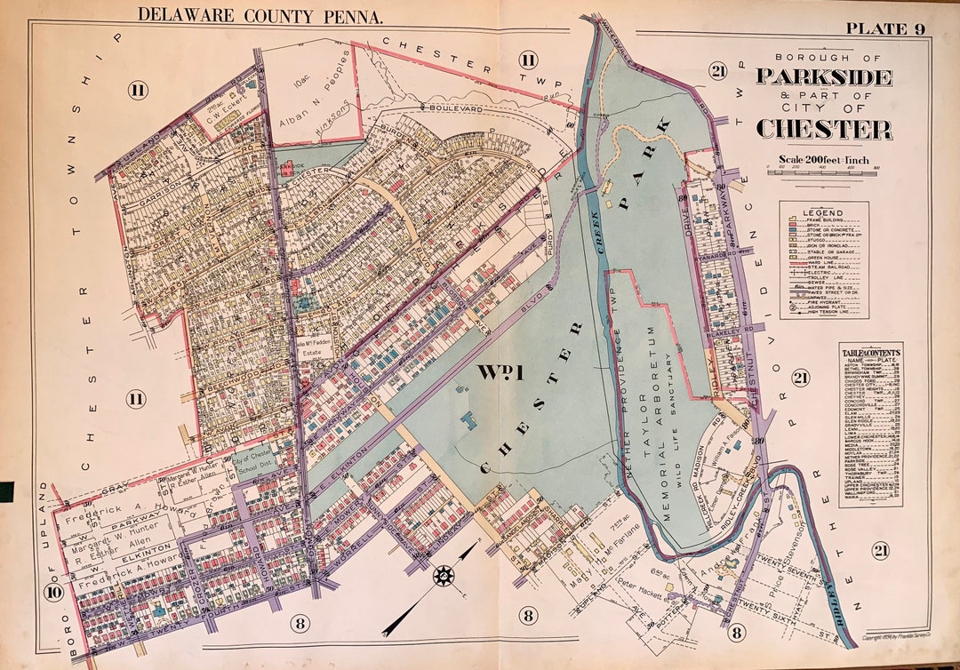 Parkside Map, Original 1934 Delaware County Atlas, City of Chester ...