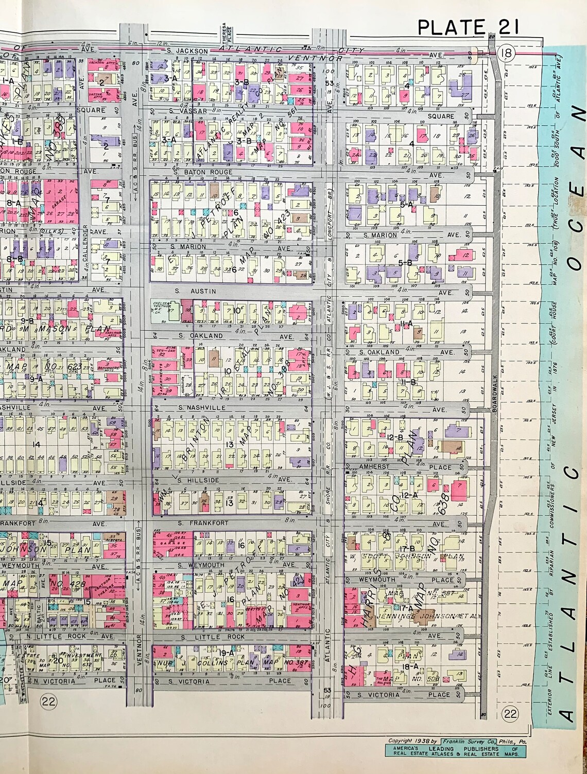 Ventnor Map Original 1938 Absecon Island Atlas Nuckys La - Etsy