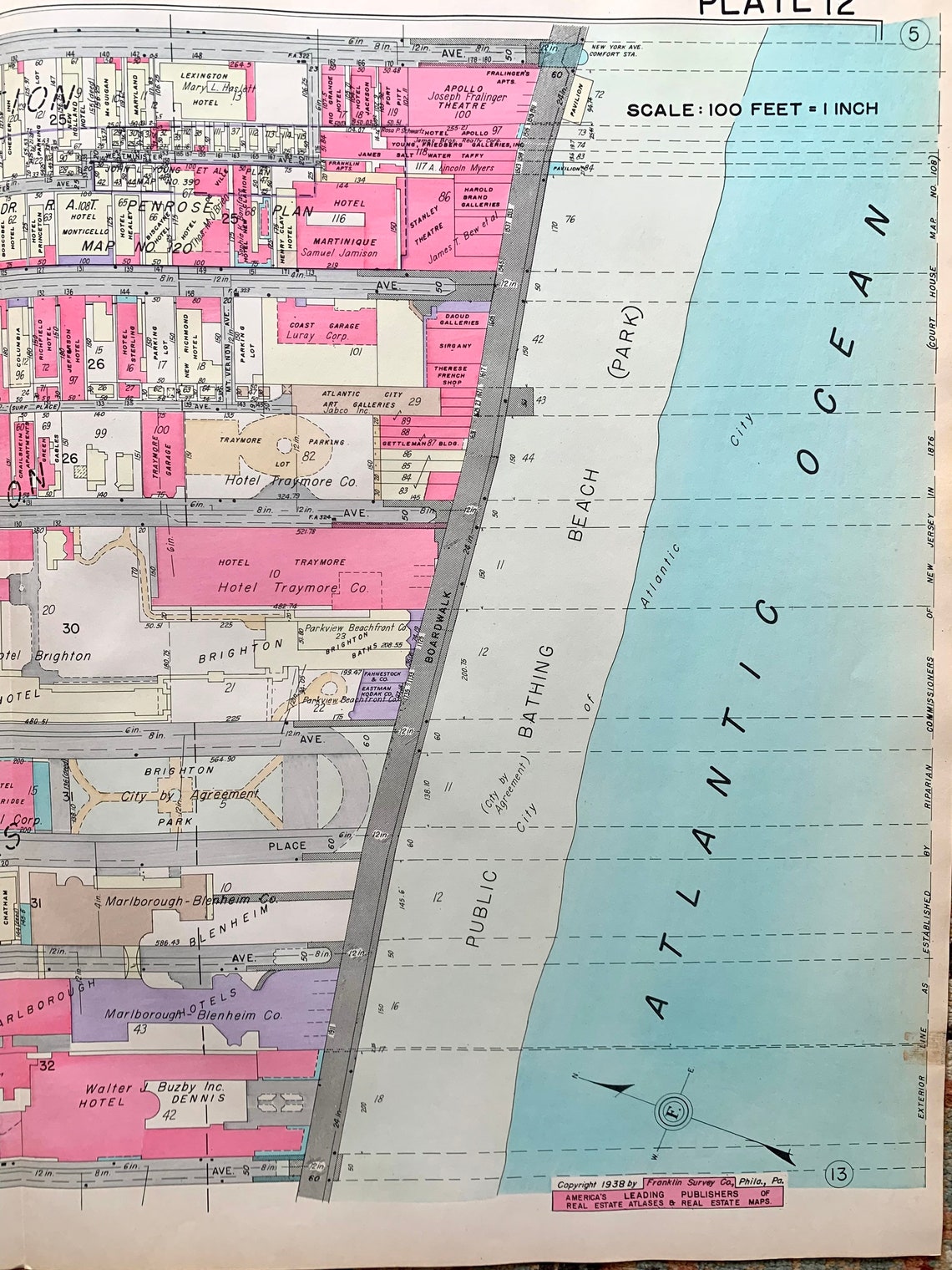 Atlantic City Map, Original 1938 Absecon Island Atlas, Ballys Casino ...