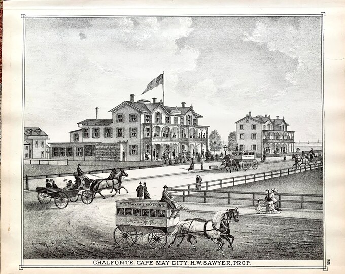 Cape May Print, Original 1878 New Jersey Coast Atlas, Chalfonte, City ...