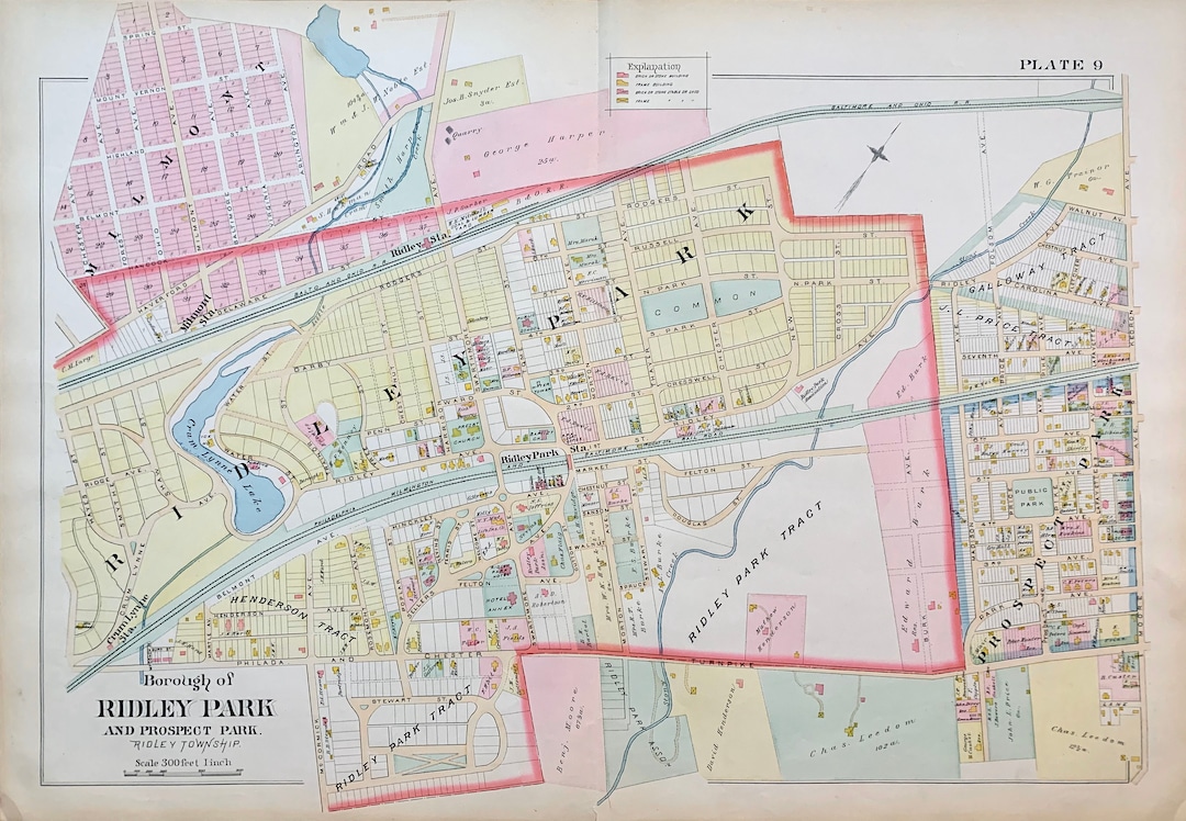 Ridley Park Map, Borough of Ridley Park and Prospect Park, Original ...