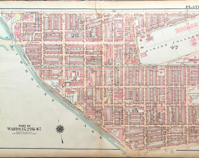 Fairmount Map, Original 1922 City of Philadelphia Atlas, Girard College ...