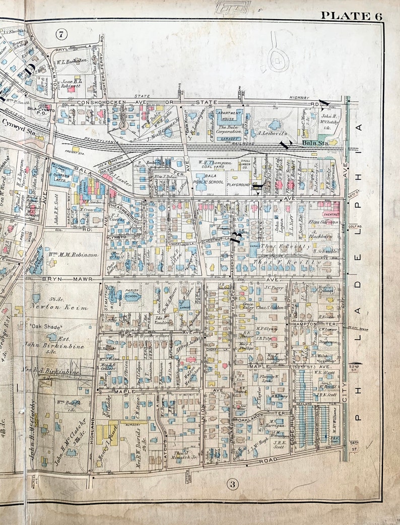 1926 Bala Cynwyd Map Original Main Line Pennsylvania Railroad | Etsy