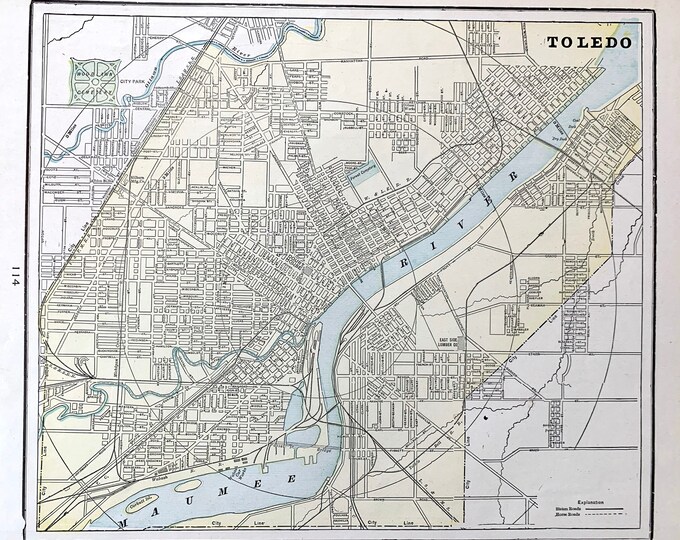 Antique Toledo Map Original 1895 Crams Atlas Ohio Maumee - Etsy