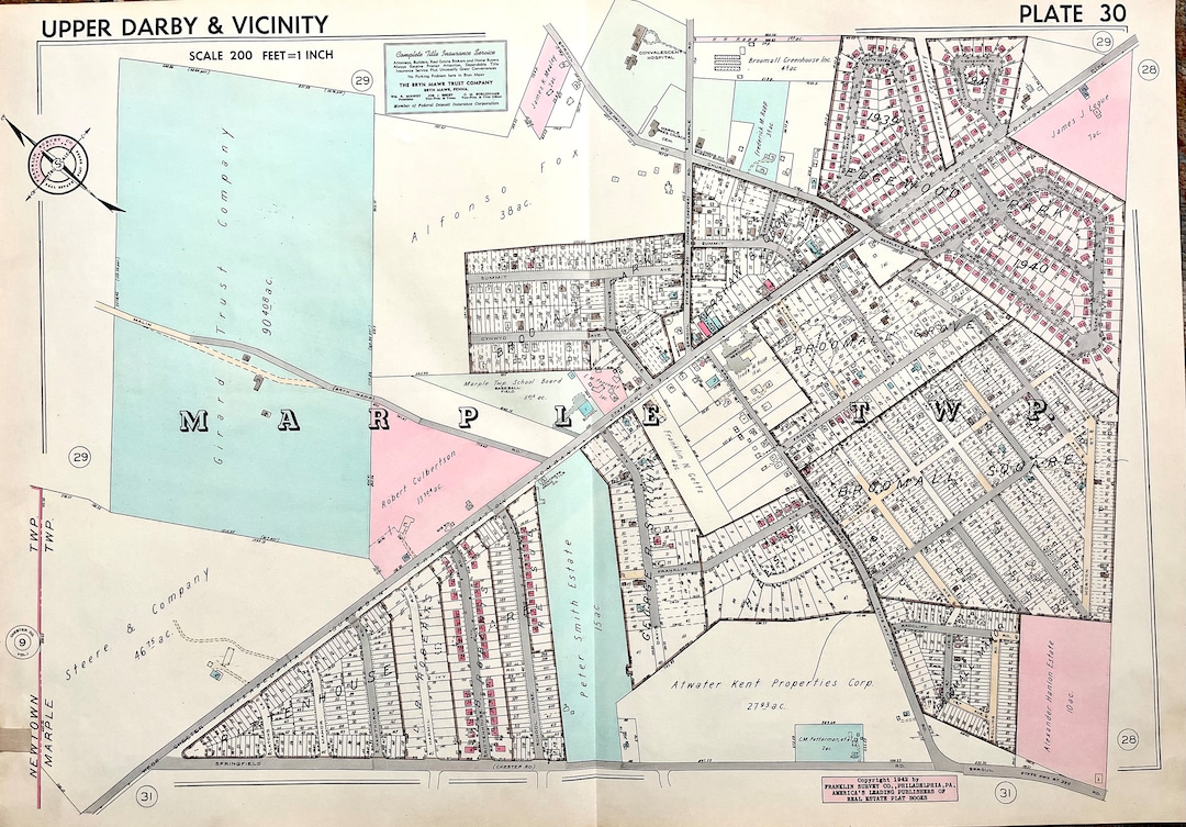 Marple Township Map, Original 1942 Upper Darby Atlas, Broomall ...