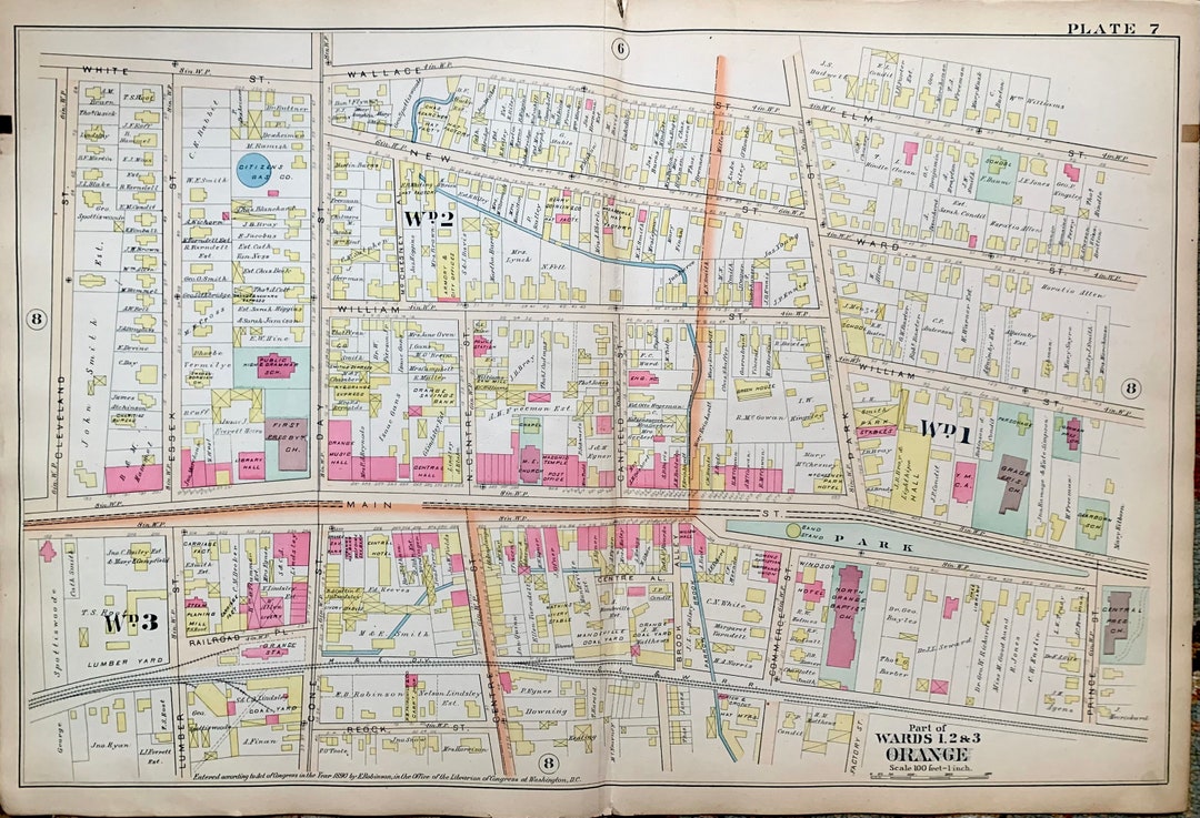 Orange New Jersey Map, Original 1890 Essex County Atlas, Downtown ...
