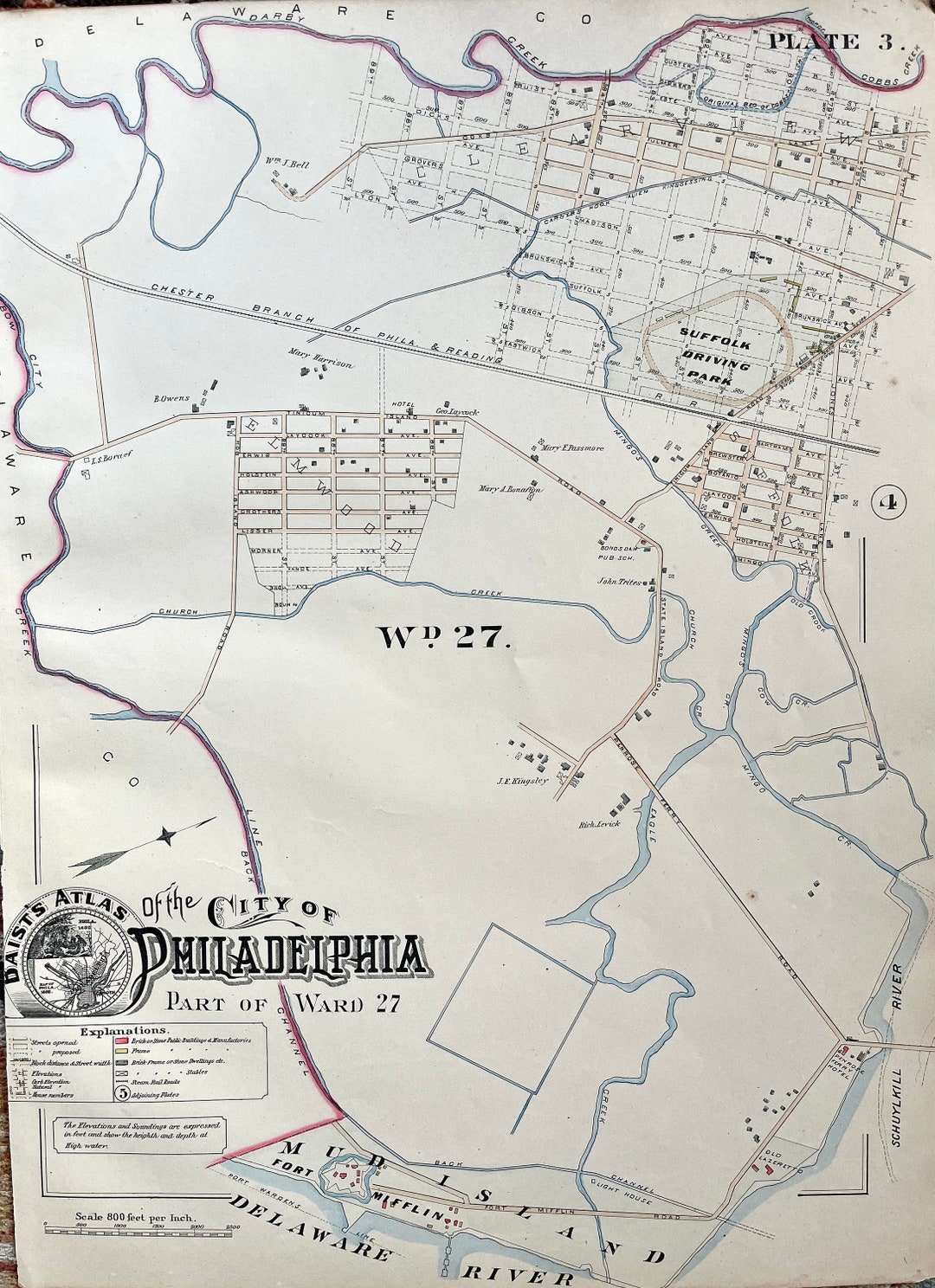 Fort Mifflin Map, Original 1886 Philadelphia Atlas, Eastwick Map, PHL ...