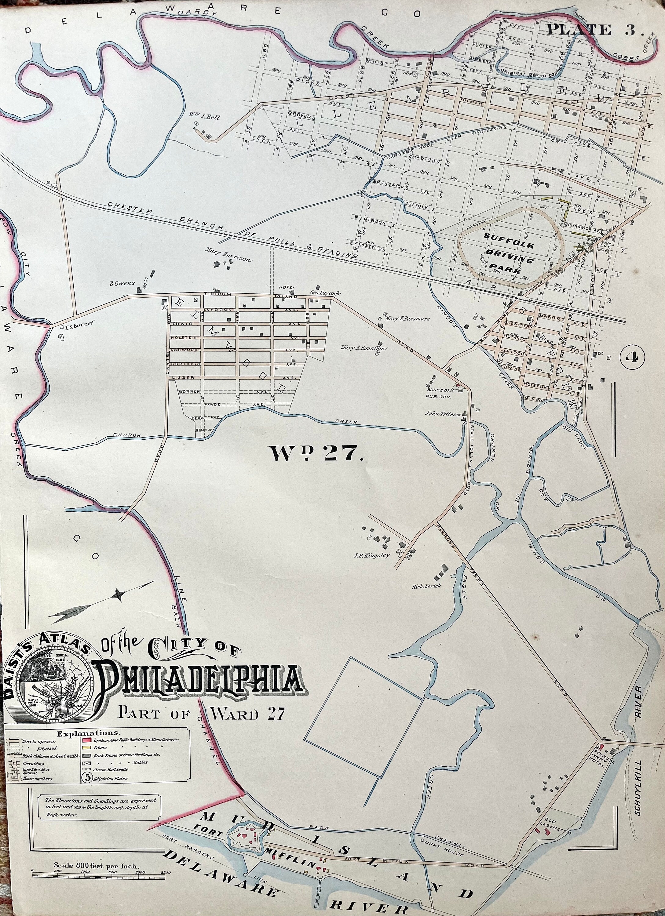 Fort Mifflin Map, Original 1886 Philadelphia Atlas, Eastwick Map, PHL ...