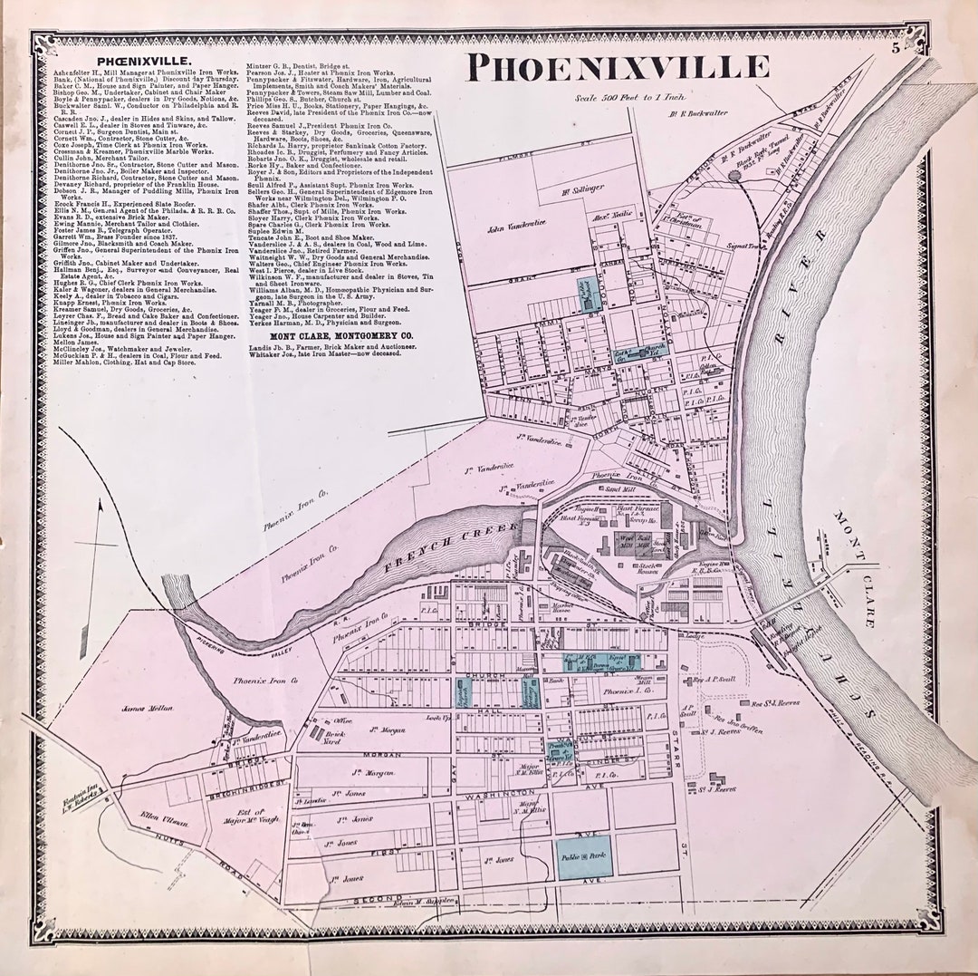 Phoenixville Map, Original 1873 Chester County Atlas, French Creek - Etsy