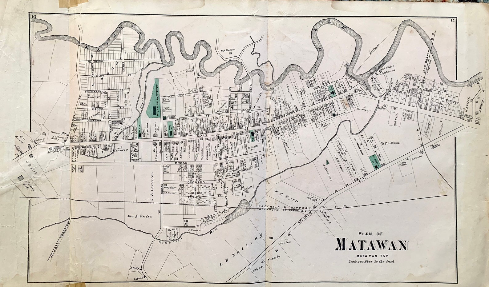 Matawan New Jersey Map Original 1873 Monmouth County Atlas - Etsy