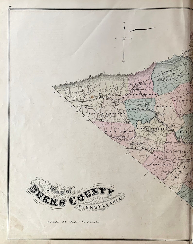 Berks County Map, Original 1876 Berks County Atlas, Reading, Boyertown ...