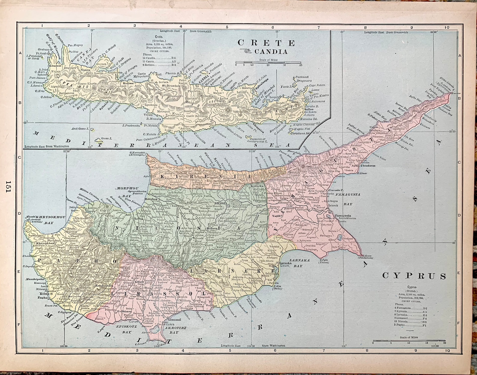 Crete Map, Cyprus, Original 1895 Crams Atlas, Greece, Turkey - Etsy