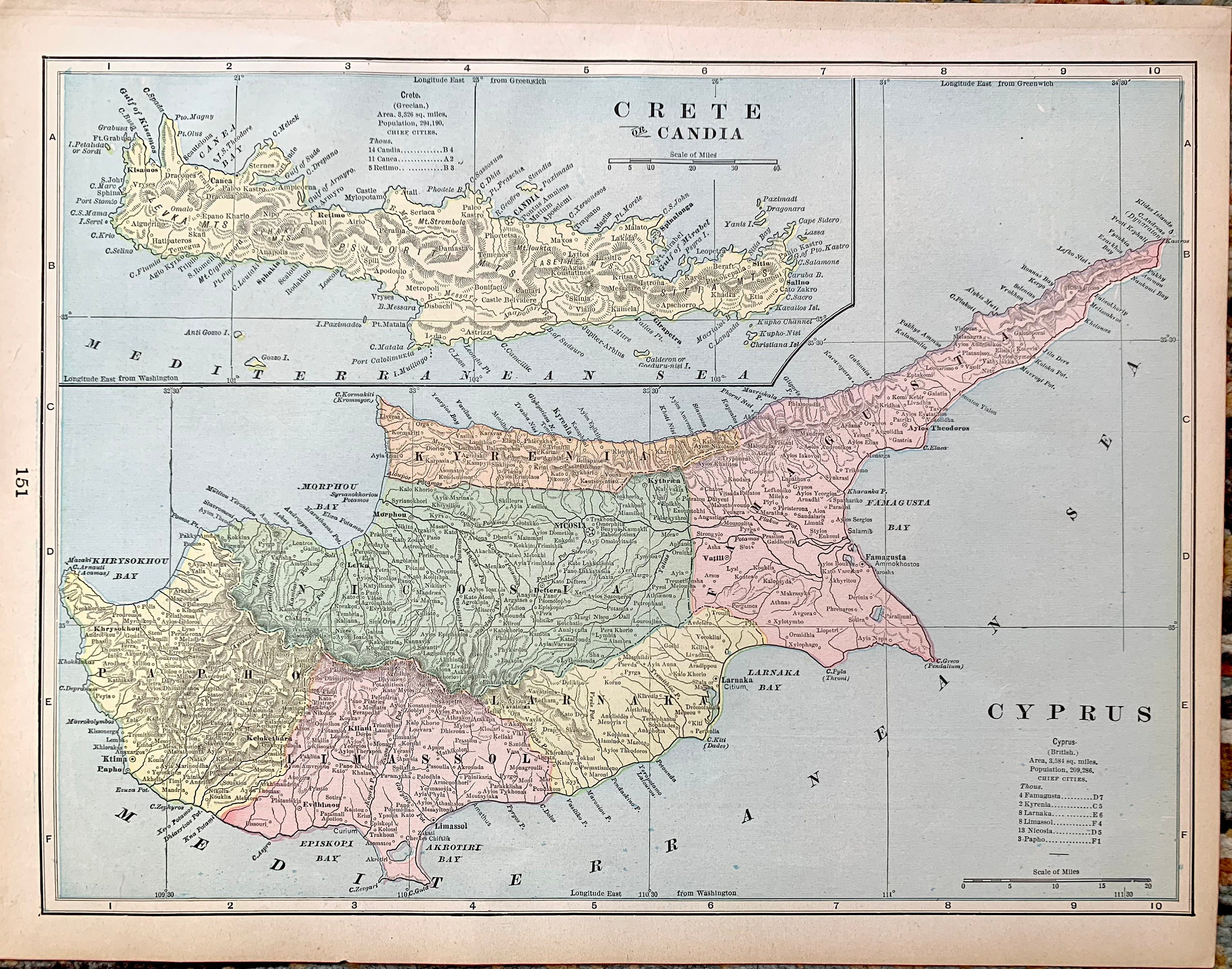 Crete Map, Cyprus, Original 1895 Crams Atlas, Greece, Turkey - Etsy