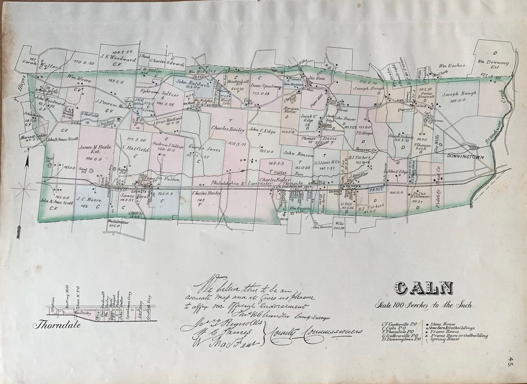 Caln Township Map, Original 1883 Chester County Pennsylvania Farm Atlas ...