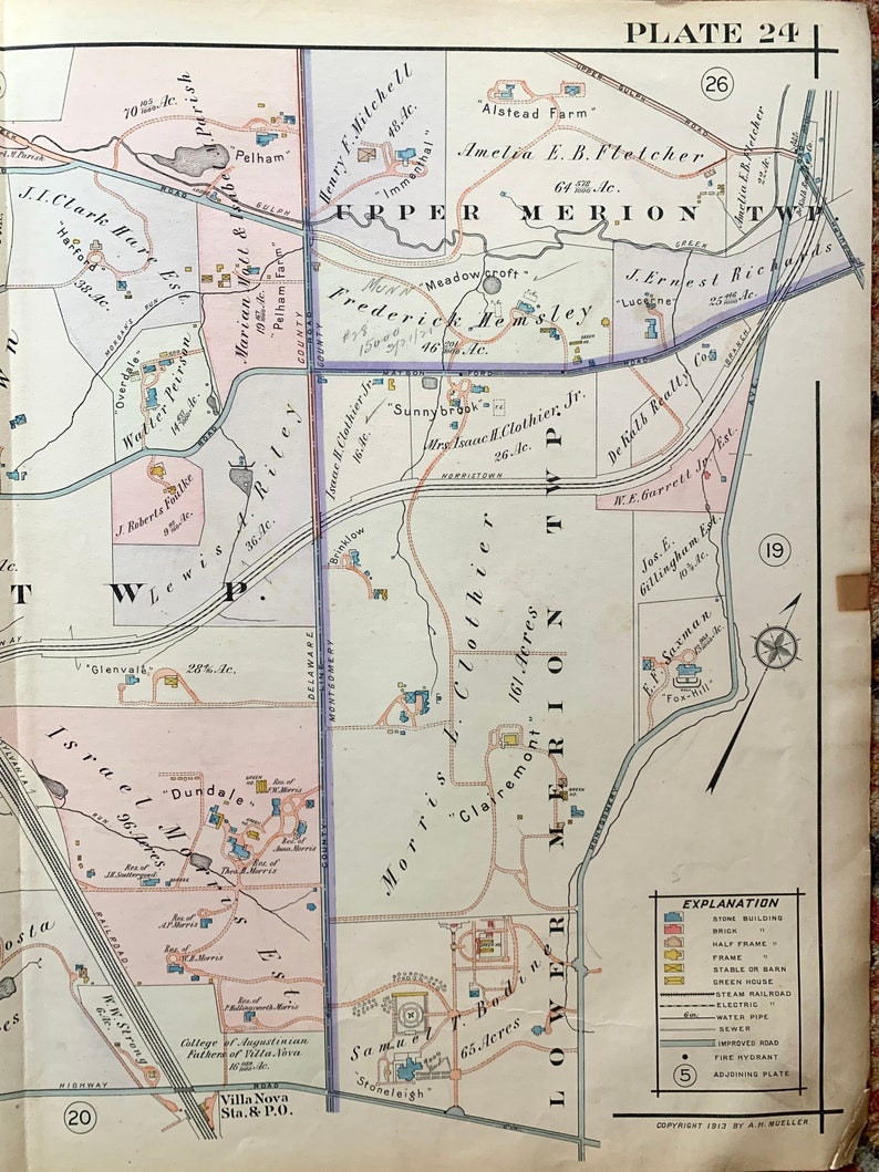 Villanova Map Original 1913 Main Line Railroad Atlas Wayne - Etsy