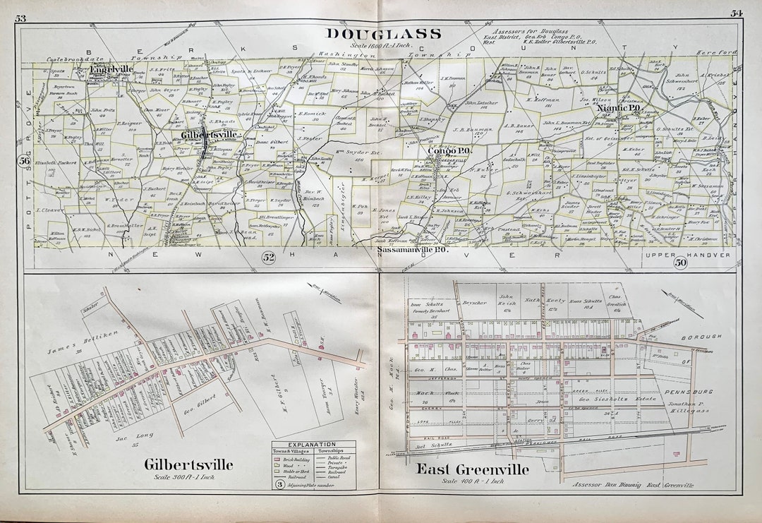 Douglass Township Map, Original Montgomery County Atlas, Gilbertsville ...