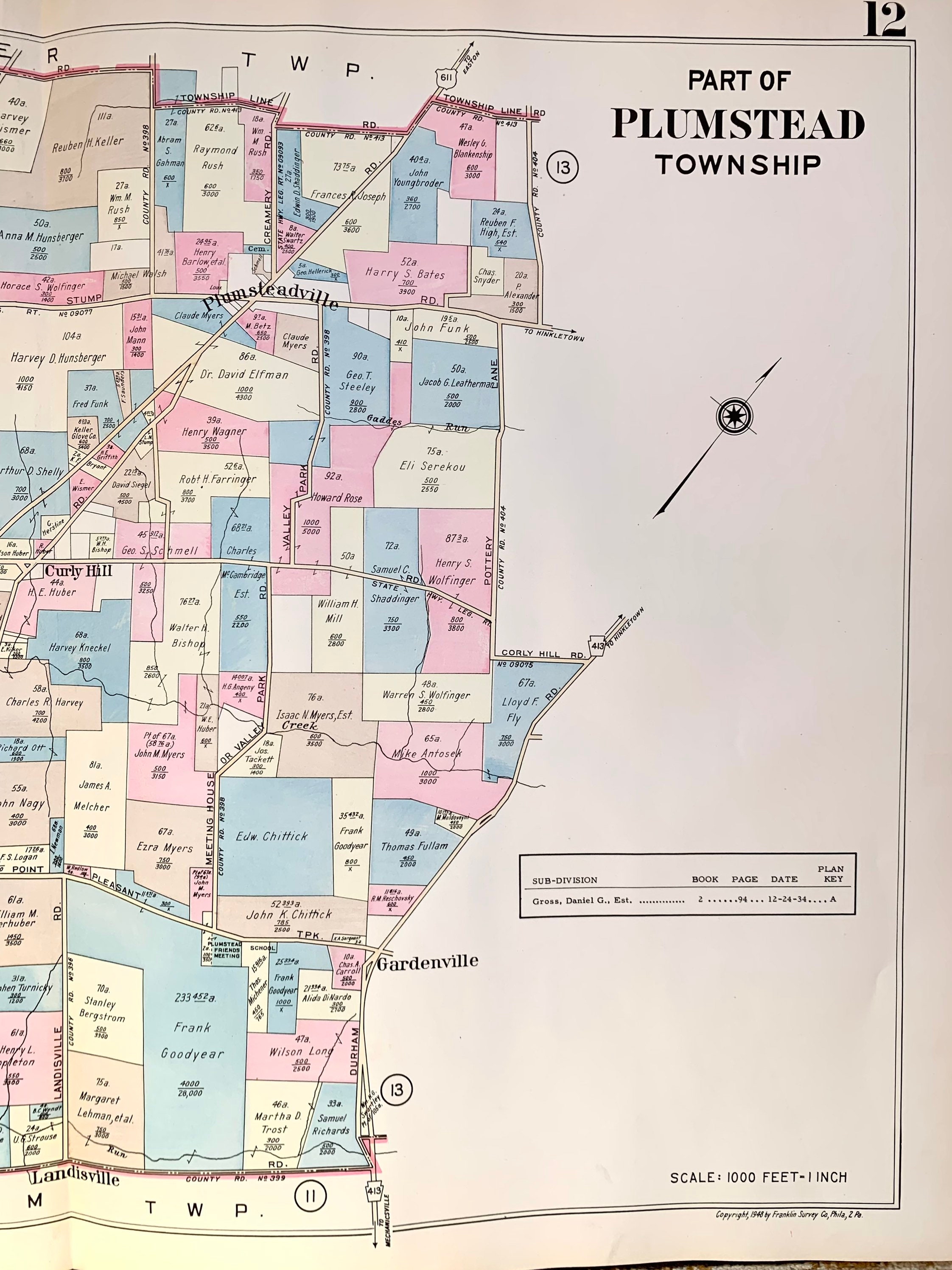 Plumstead Township Map, Original 1948 Bucks County Atlas ...