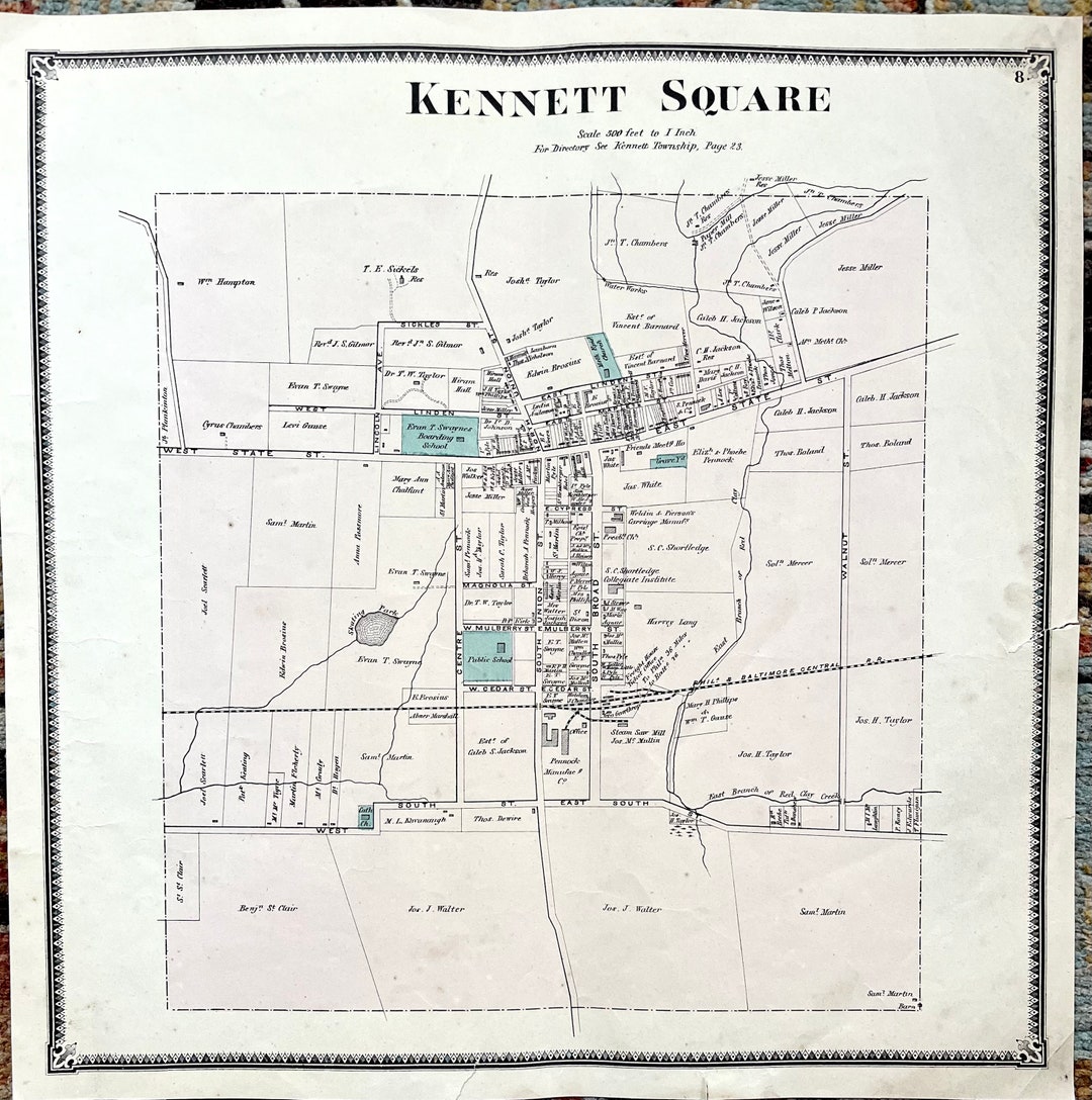 Kennett Square Borough Map, Original 1873 Chester County Atlas - Etsy