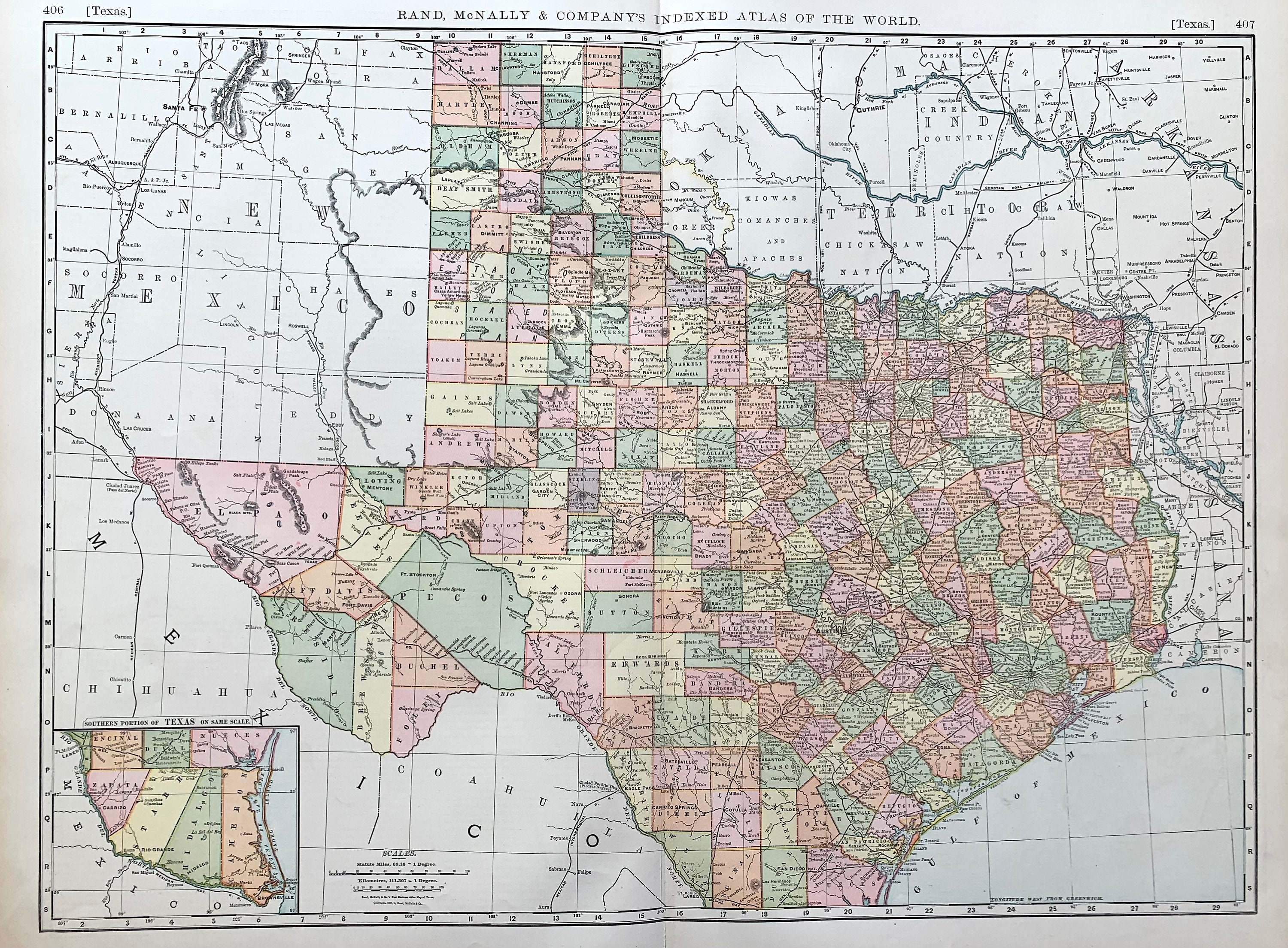 Texas Map, Original 1892 Rand Mcnally Atlas, the Lone Star State, the ...