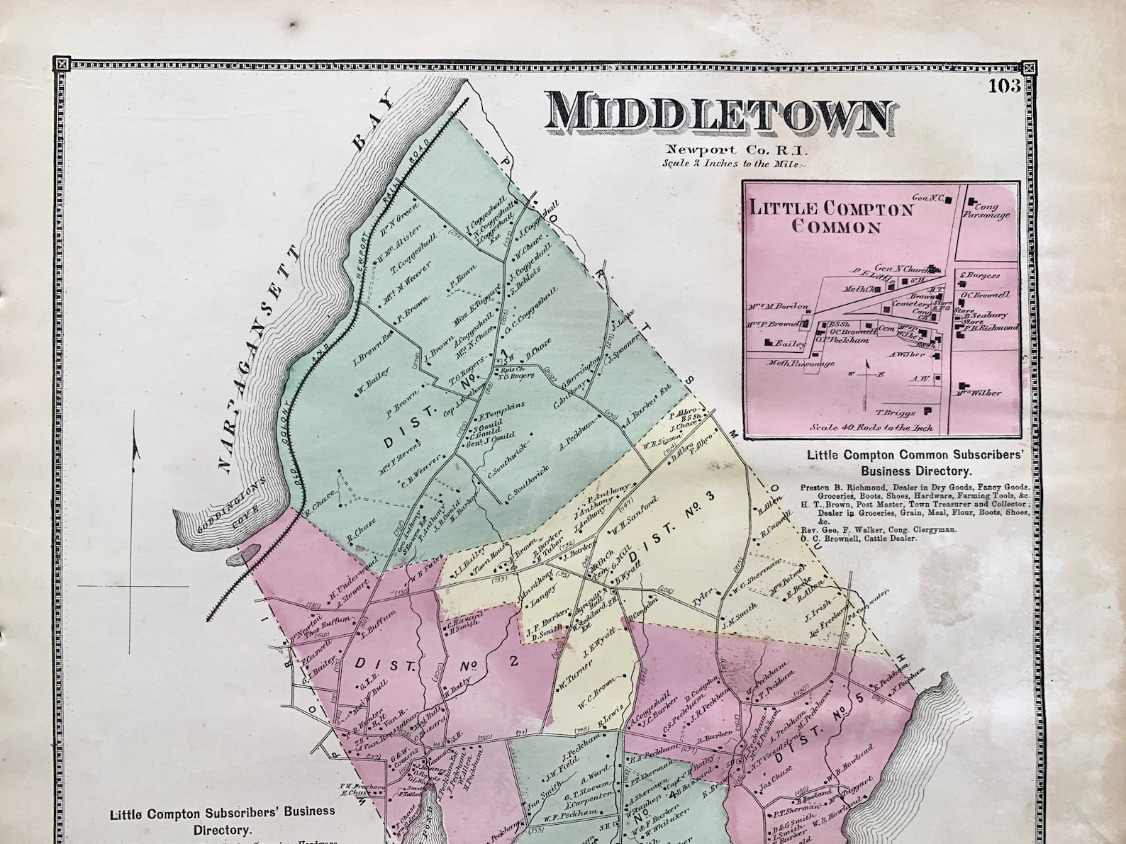 Middletown Rhode Island Map, Original 1870 State of Rhode Island Atlas ...