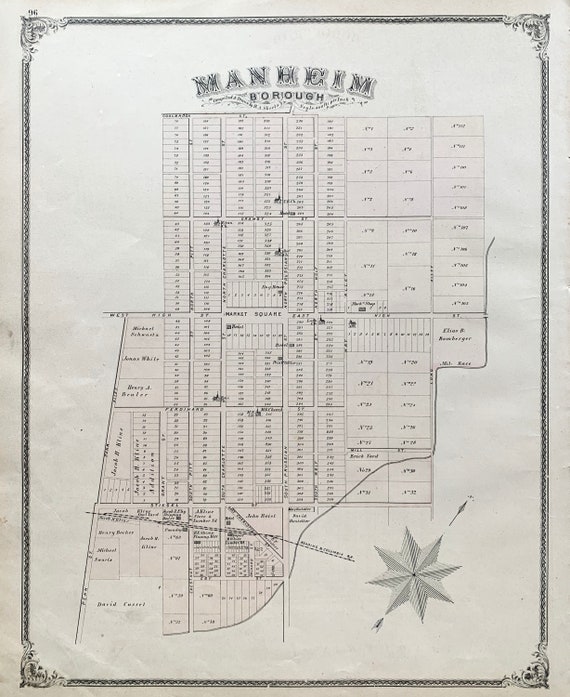Manheim Borough Map Original 1875 Lancaster County Atlas | Etsy