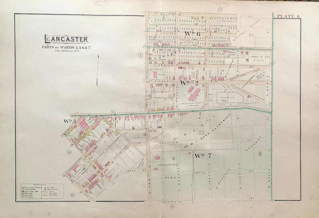 Lancaster City Map, Original 1886 Lancaster Atlas, Thaddeus Stevens - Etsy