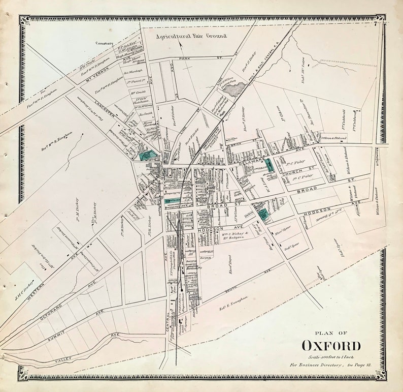 Oxford Map, Original Chester County Pennsylvania Farm Atlas, Borough of ...
