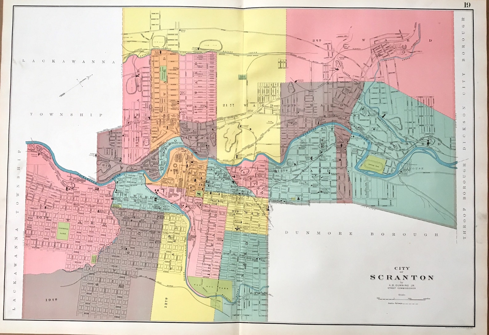 City of Scranton Map, Original 1900 State of Pennsylvania Atlas, the ...