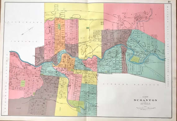 City of Scranton Map Original 1900 State of Pennsylvania | Etsy