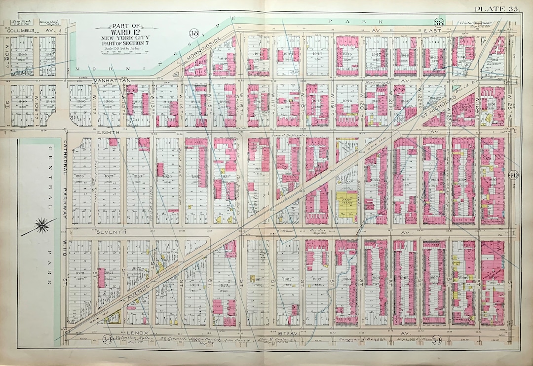 Harlem Map, Original 1894 Manhattan Atlas, Morningside Heights, New ...